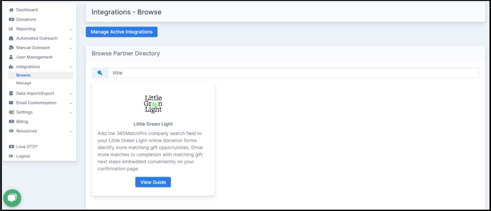 Does Double the Donation Integrate with Little Green Light?